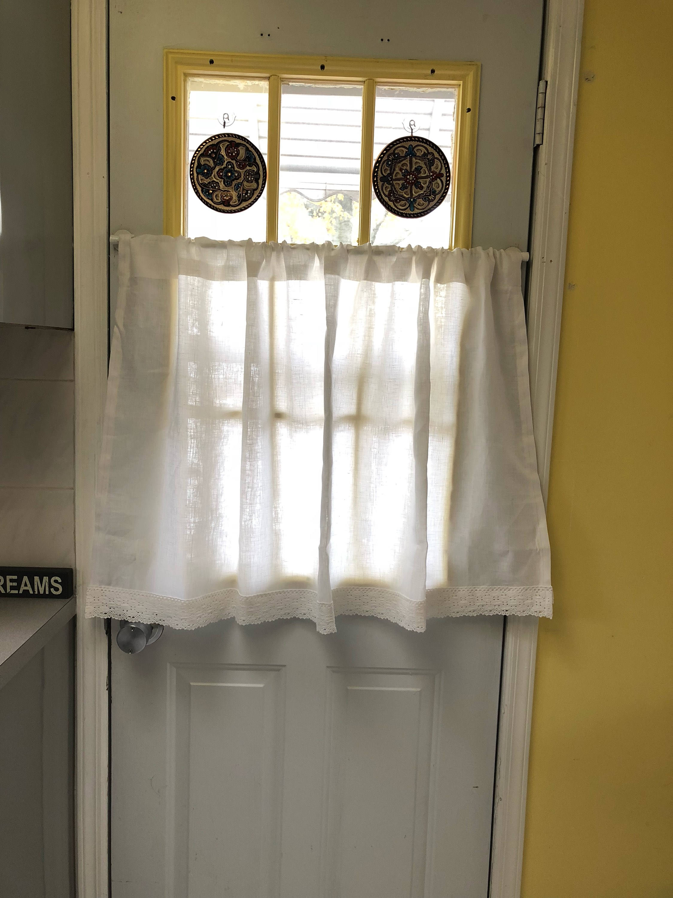 White Linen Curtains Kitchen Curtains Window Valances Cafe - Etsy
