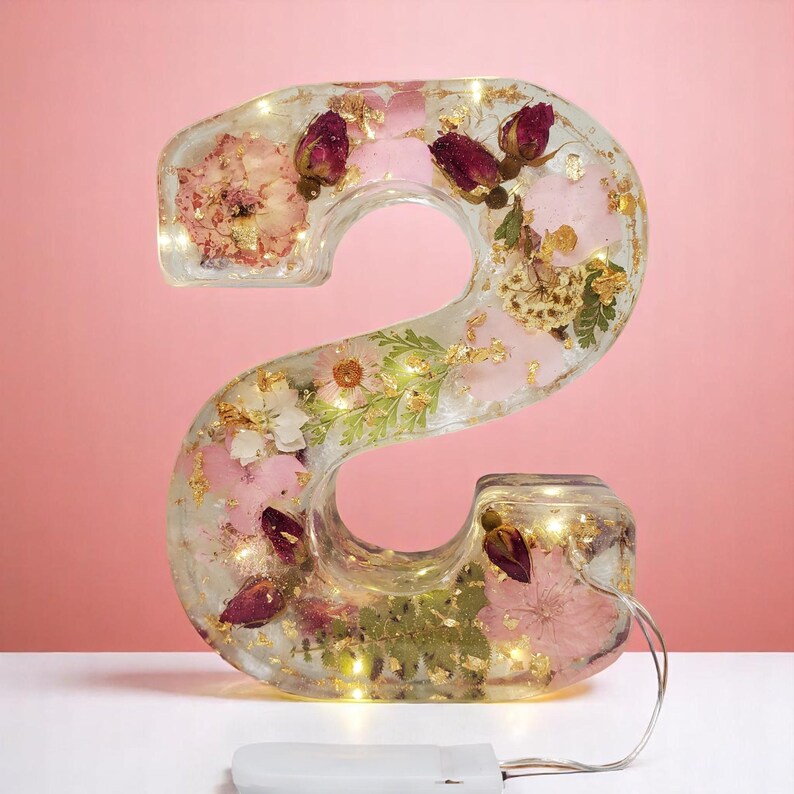 Desk Letter Custom LED Resin Letter | Real Dried Flowers | Personalized ...