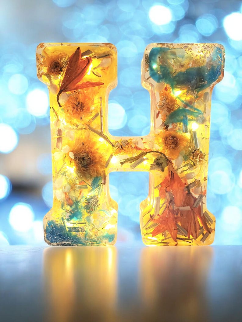 Custom LED Resin Letter | Real Dried Flowers | Personalized Floral ...