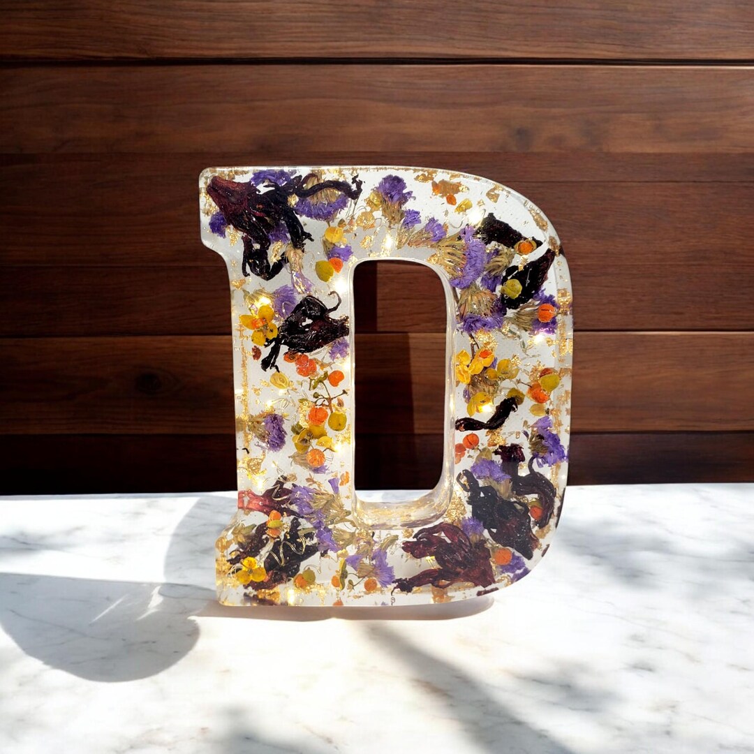 Custom LED Resin Letter | Real Dried Flowers | Personalized Keepsake ...