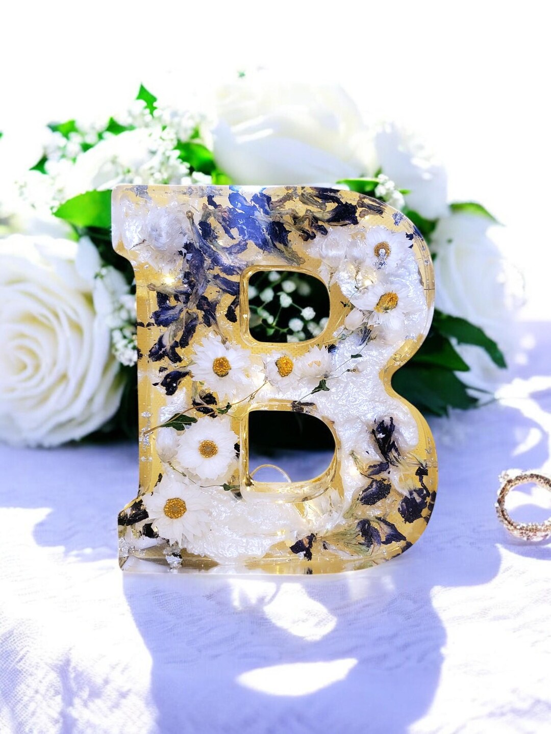 Desk Letter Custom LED Resin Letter | Real Dried Flowers | Personalized ...