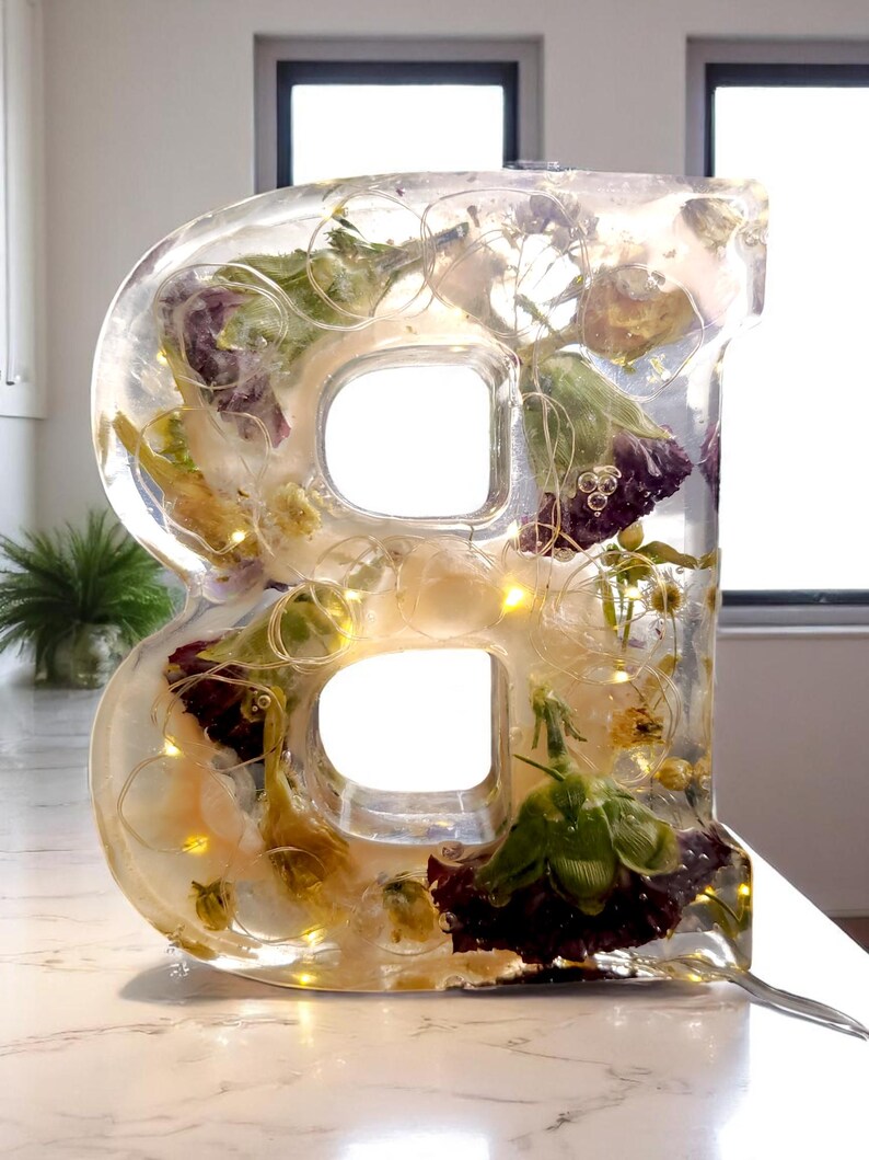 Custom LED Resin Letter | Real Dried Flowers | Personalized Floral ...