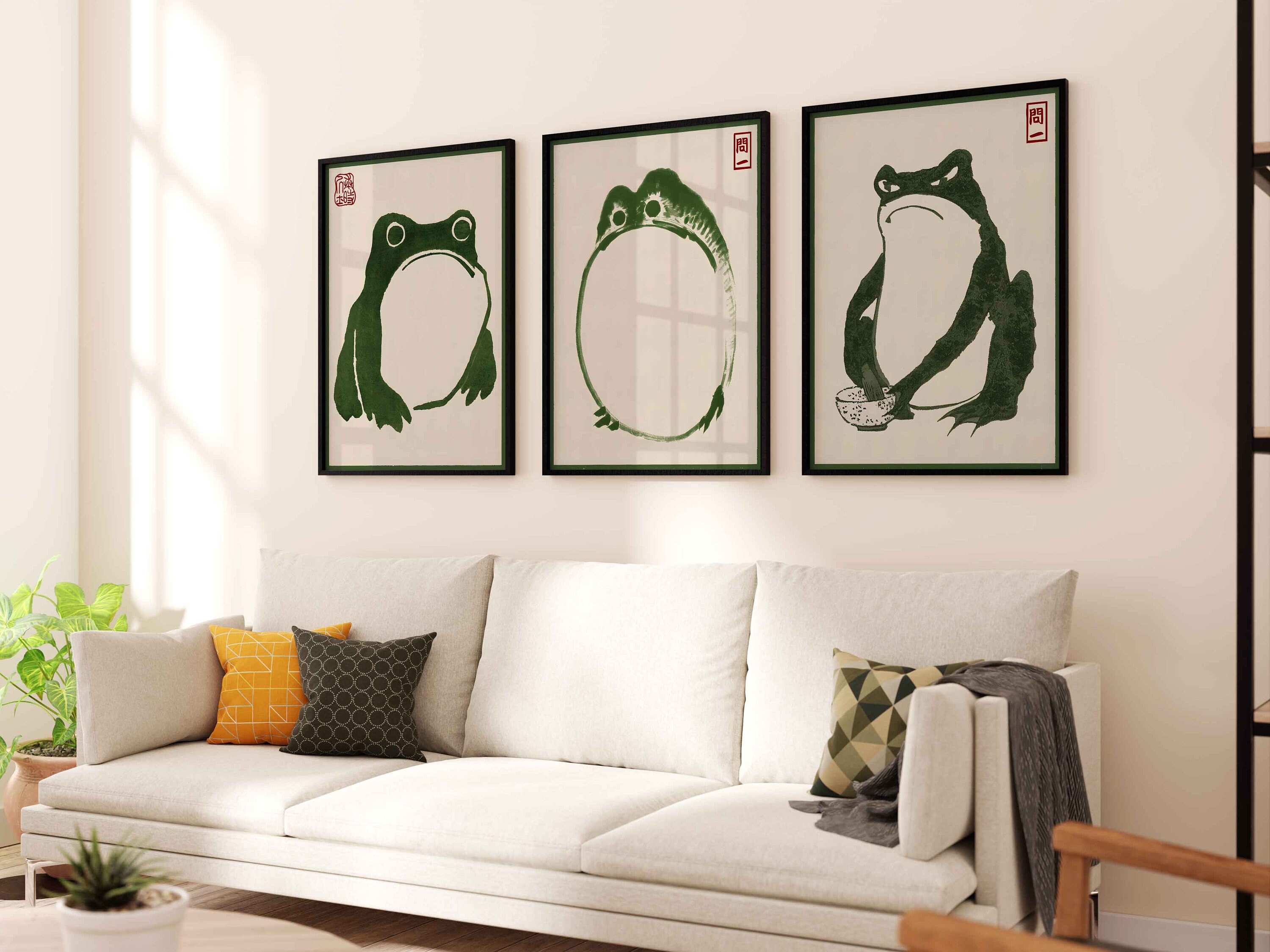 Matsumoto Hoji Frog, Wall Art, Set of 3, Japanese Woodblock Print Ugly ...