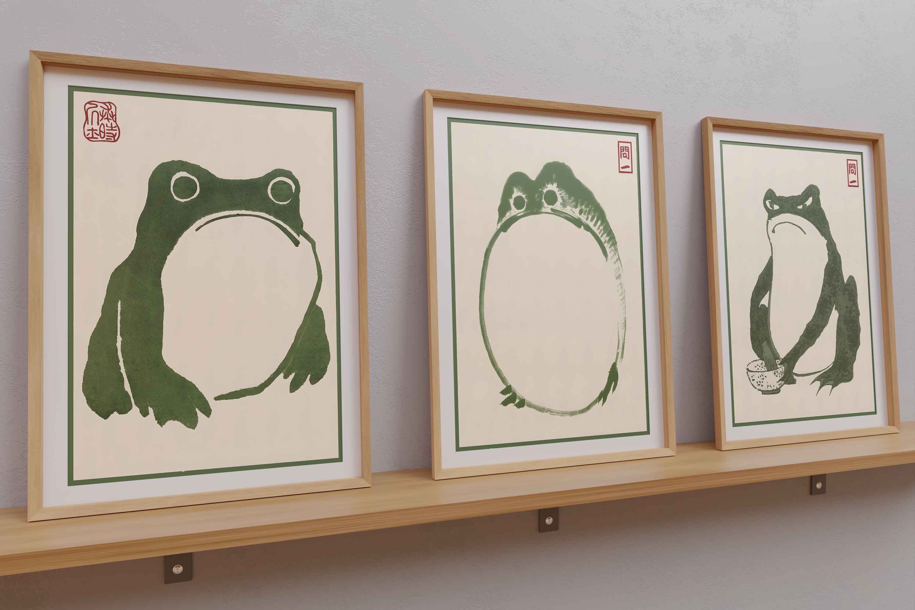 Matsumoto Hoji Frog, Wall Art, Set of 3, Japanese Woodblock Print Ugly ...