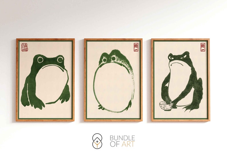 Matsumoto Hoji Frog, Wall Art, Set of 3, Japanese Woodblock Print Ugly ...