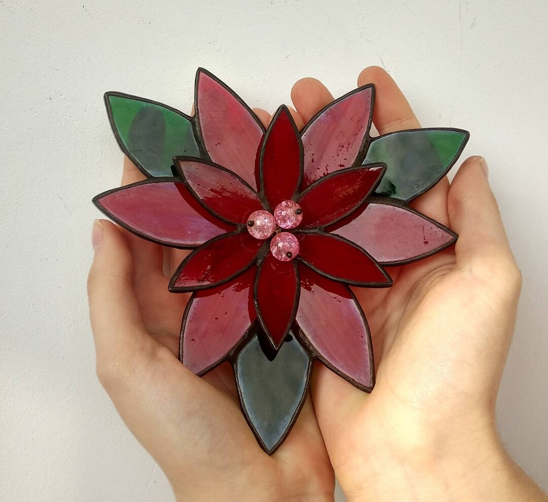 Poinsettia Stained Glass Poinsettia Christmas Ornament Stained Glass ...