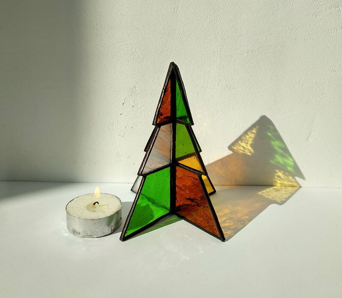 Christmas Tree Stained Glass Tree Table Top Tree Tabletop Xmas - Etsy