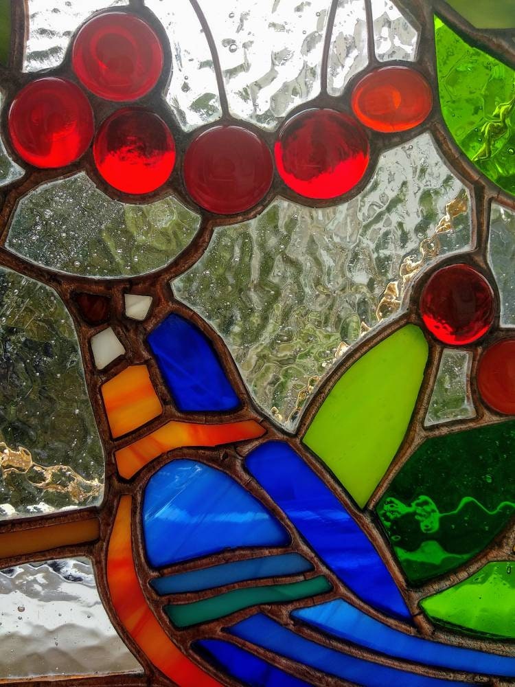 Stained Glass Panel Blue Birds Suncatcher Window Hanging Beveled Glass ...
