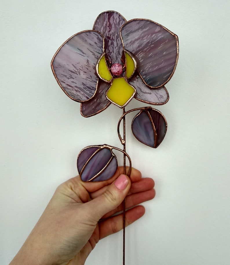 Fleur de vitrail 3D avec tige Orchidée pourpre Fleur éternelle - Etsy ...
