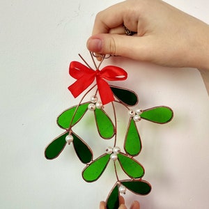 Mistletoe Ornament Stained Glass Window Hangings Christmas - Etsy UK