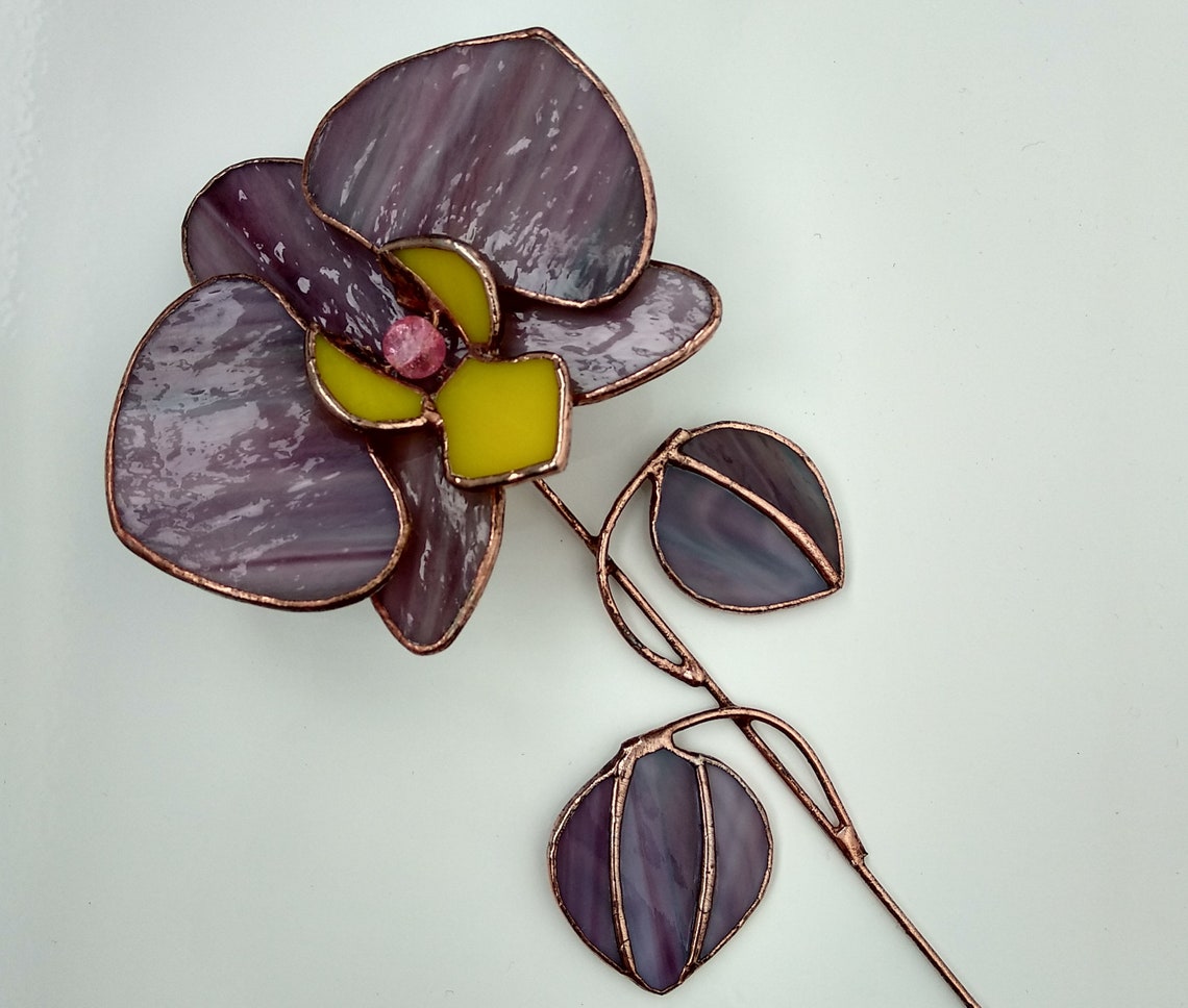 Fleur de vitrail 3D avec tige Orchidée pourpre Fleur éternelle - Etsy ...