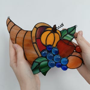 Stained Glass Cornucopia - Unique Thanksgiving Decor - Handmade Harvest ...