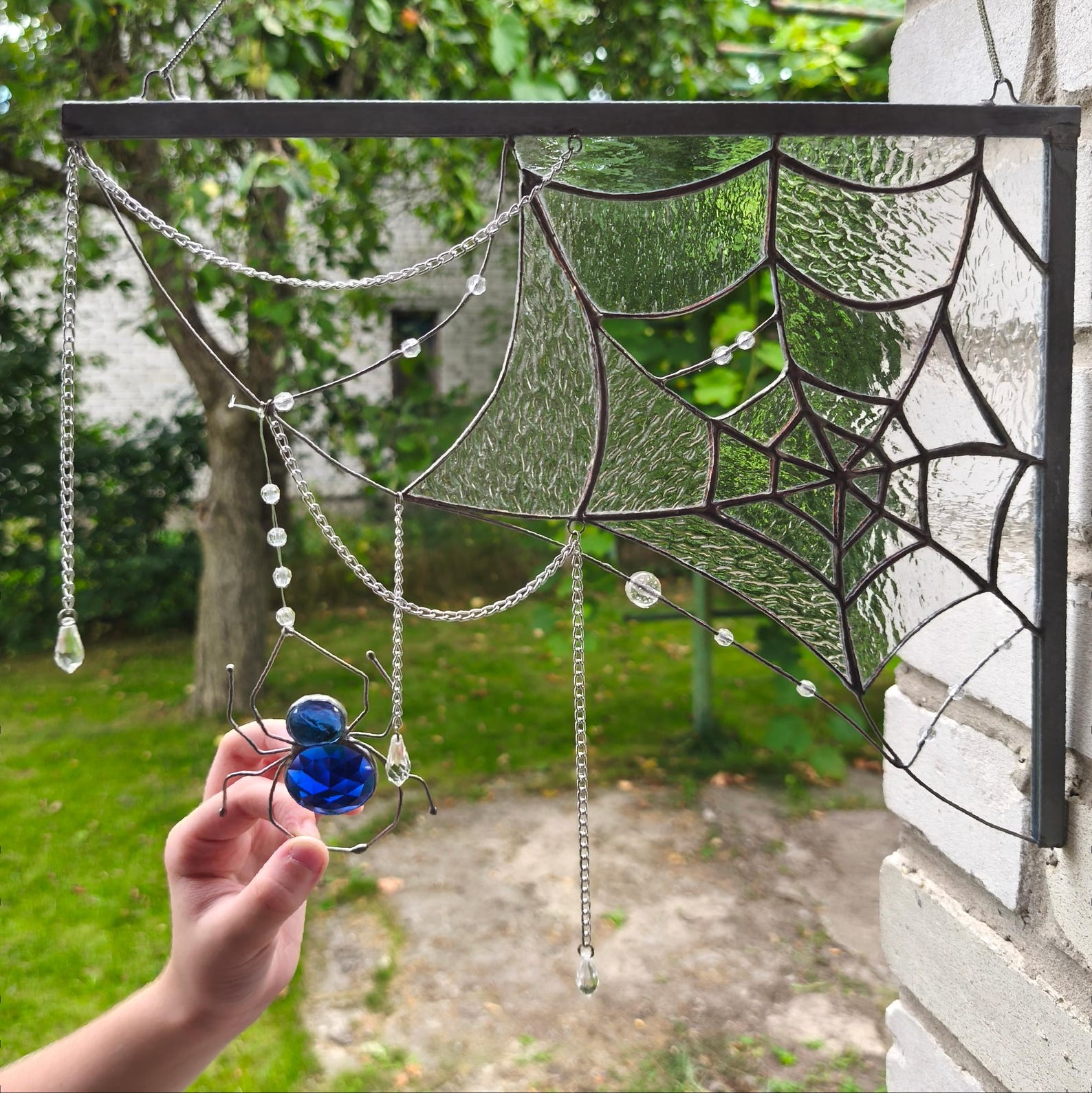 Spider Web Stained Glass Corner – Gothic Window Hanging With Spider ...