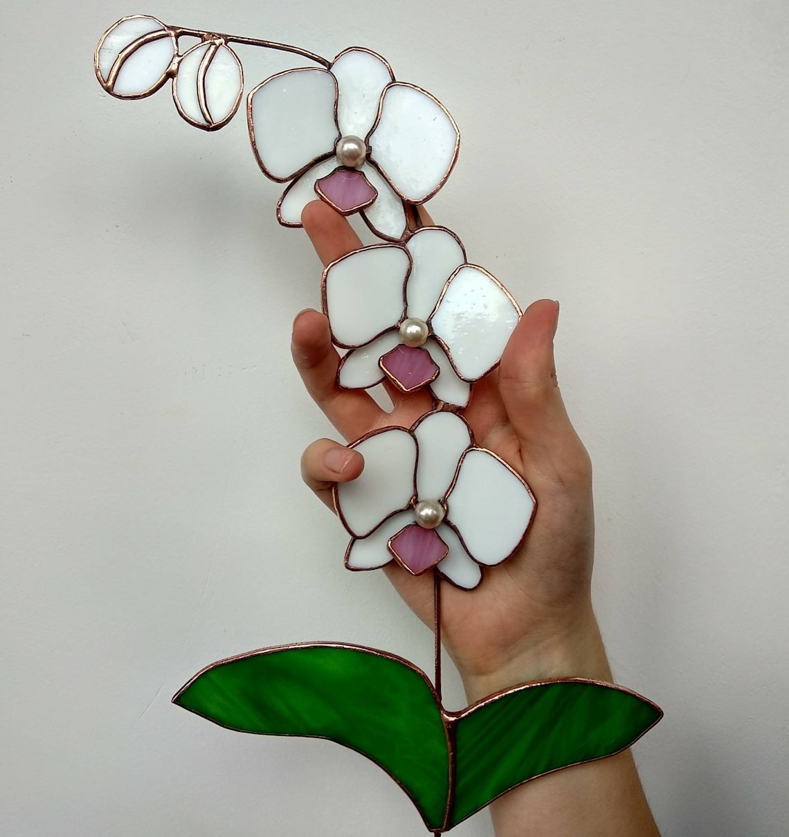 Stained Glass Orchid Glass Flower With Stem 3d Stained Glass - Etsy