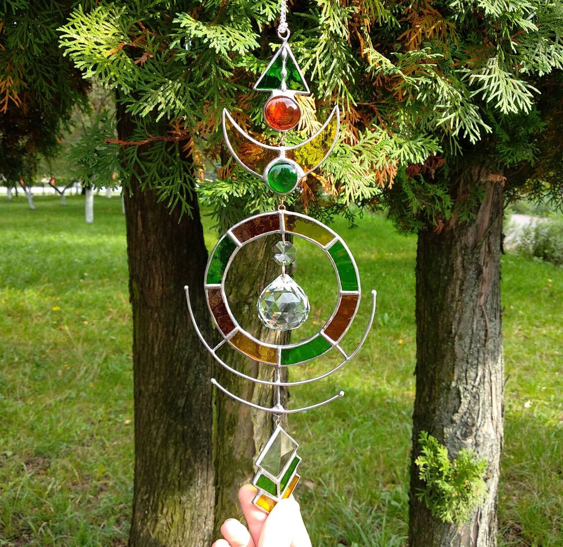 Crystal Suncatcher Mobile Mid Century Modern Geometric Stained - Etsy