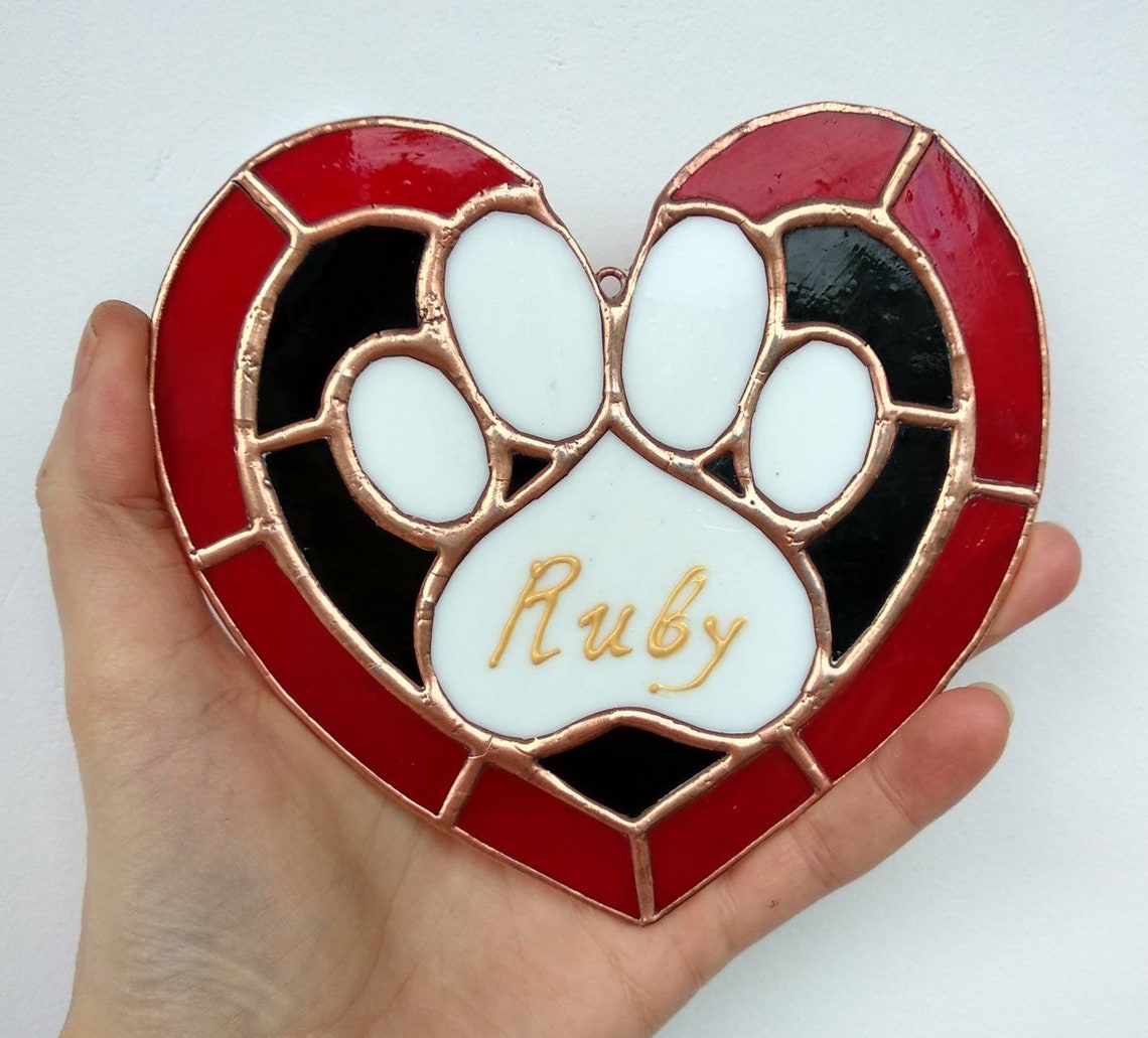Dog Paw Stained Glass Pet Custom Memorial Dog Memorial Ornament - Etsy