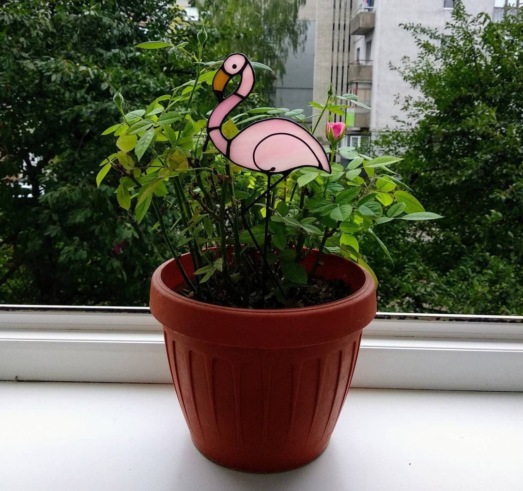 Flamingo Stained Glass Flamingo Gifts Stained Glass Plant Stakes ...