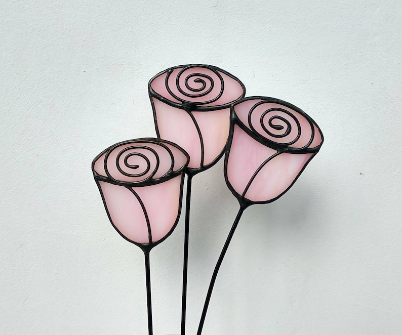 Rose Stained Glass Flower Bouquet Glass Rose Stem Flowers With - Etsy