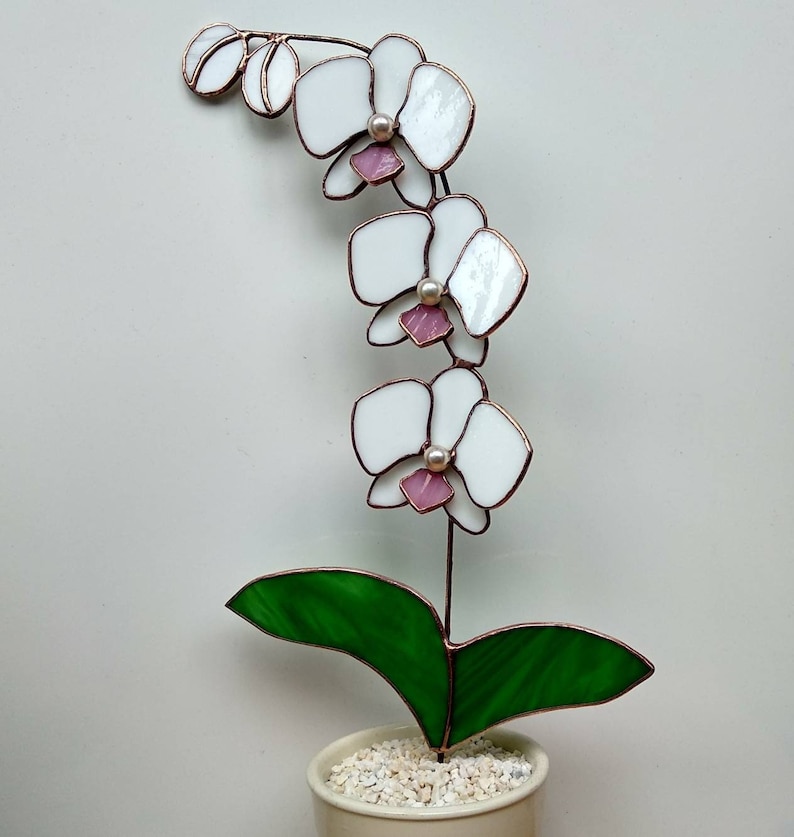 Stained Glass Orchid Glass Flower With Stem 3d Stained Glass Flowers ...