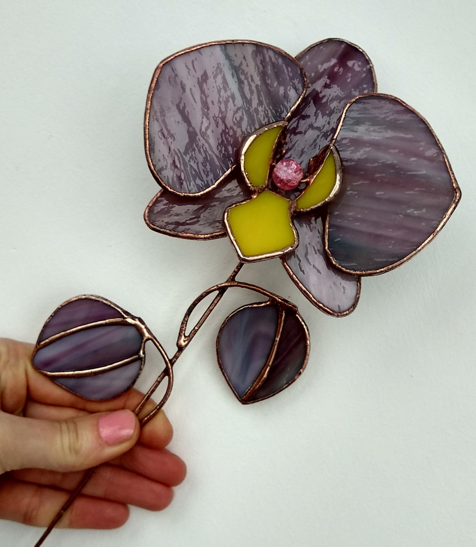 Fleur de vitrail 3D avec tige Orchidée pourpre Fleur éternelle - Etsy ...