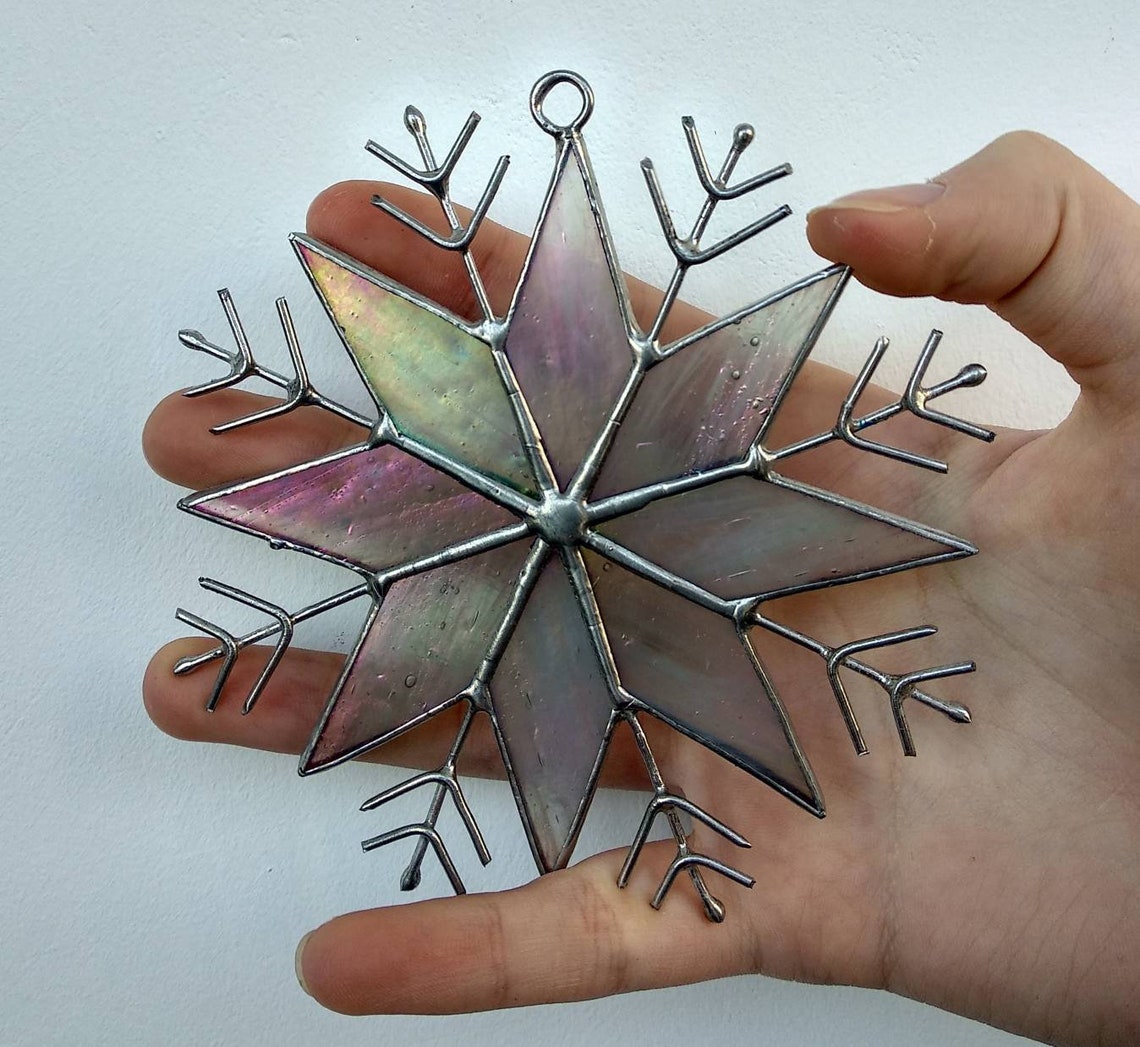 Snowflake Stained Glass Suncatcher Christmas Decorations - Etsy