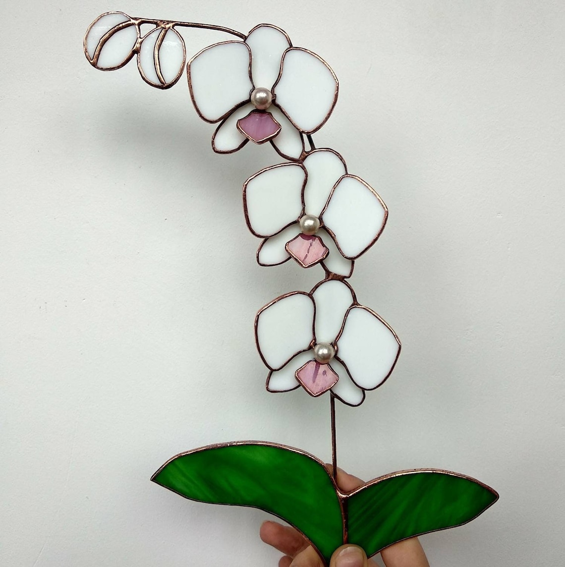 Stained Glass Orchid Glass Flower With Stem 3d Stained Glass - Etsy