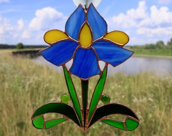 Stained Glass Blue Iris - Etsy