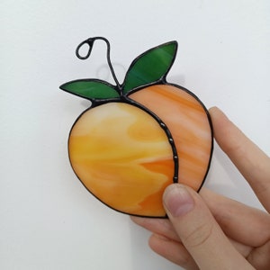Peach Stained Glass Suncatcher – Handmade Kitchen Window Decor, Unique ...