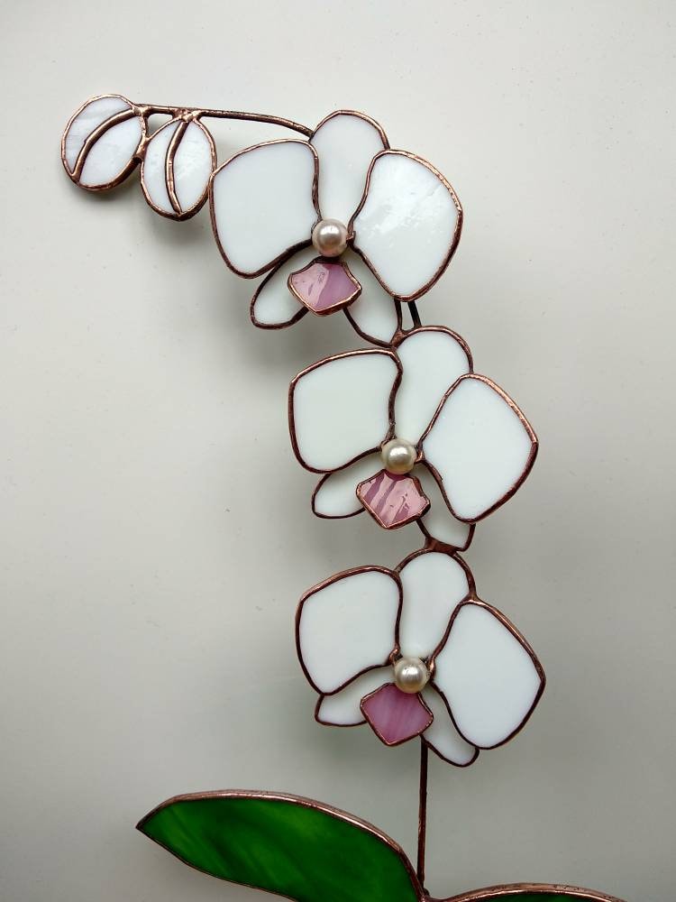 Stained Glass Orchid Glass Flower With Stem 3d Stained Glass Flowers ...