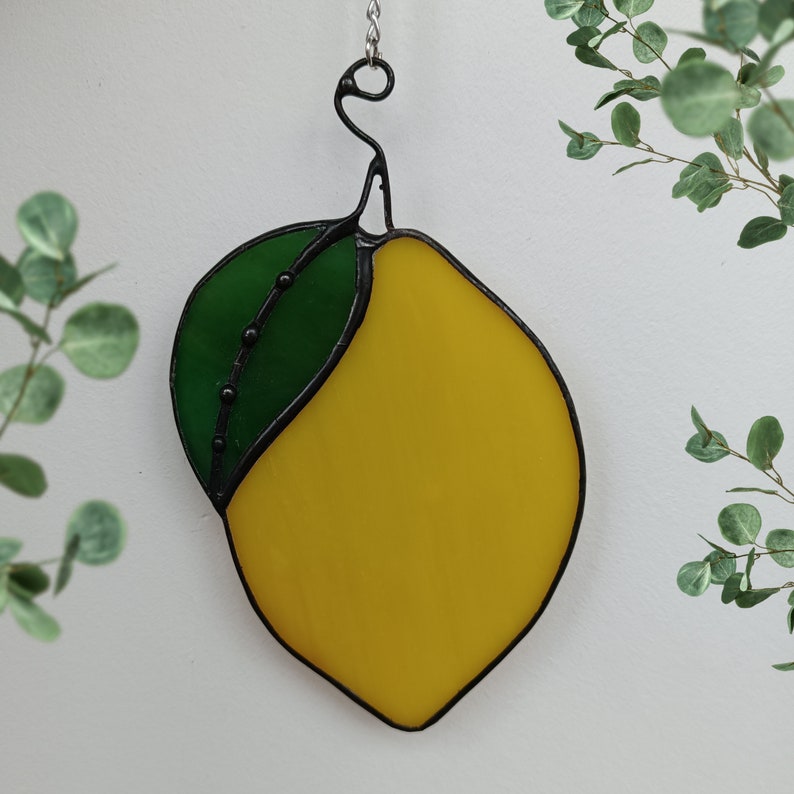 Lemon Stained Glass Lemon Branch Lemon Decor for Kitchen Fruit Stained ...