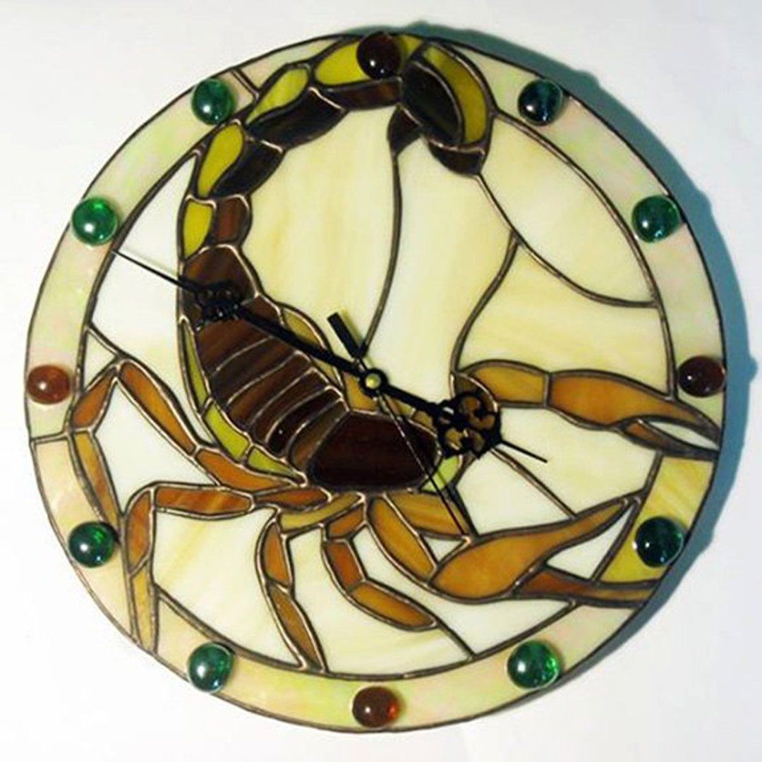 Glass Wall Clock Scorpion Wall Art Stained Glass Clock Custom Stained ...