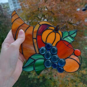 Stained Glass Cornucopia - Unique Thanksgiving Decor - Handmade Harvest ...
