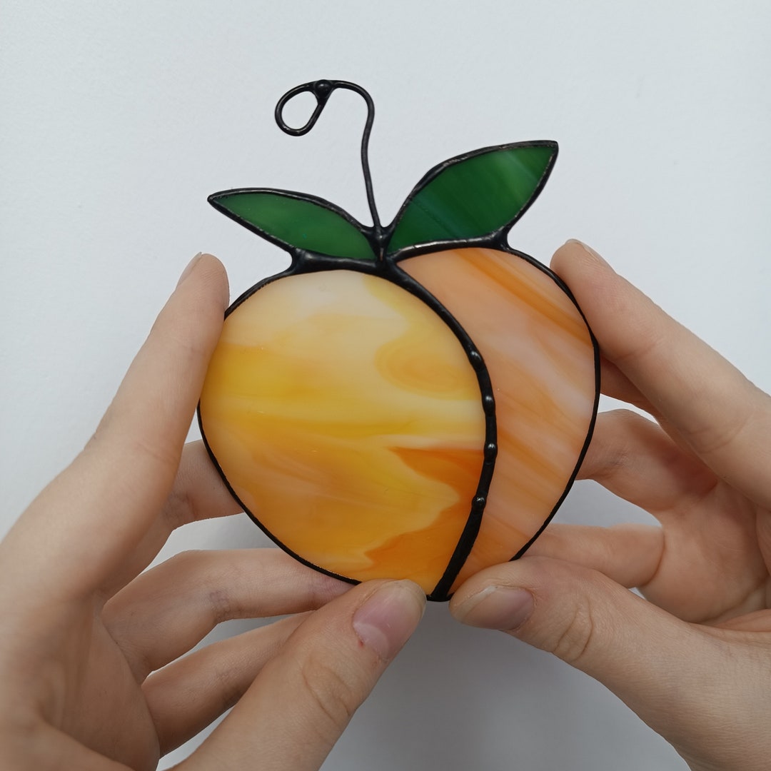 Peach Stained Glass Suncatcher – Handmade Kitchen Window Decor, Unique ...