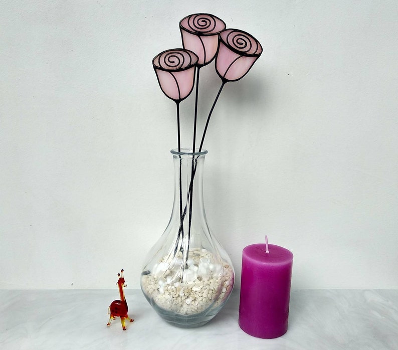 Rose Stained Glass Flower Bouquet Glass Rose Stem Flowers With - Etsy