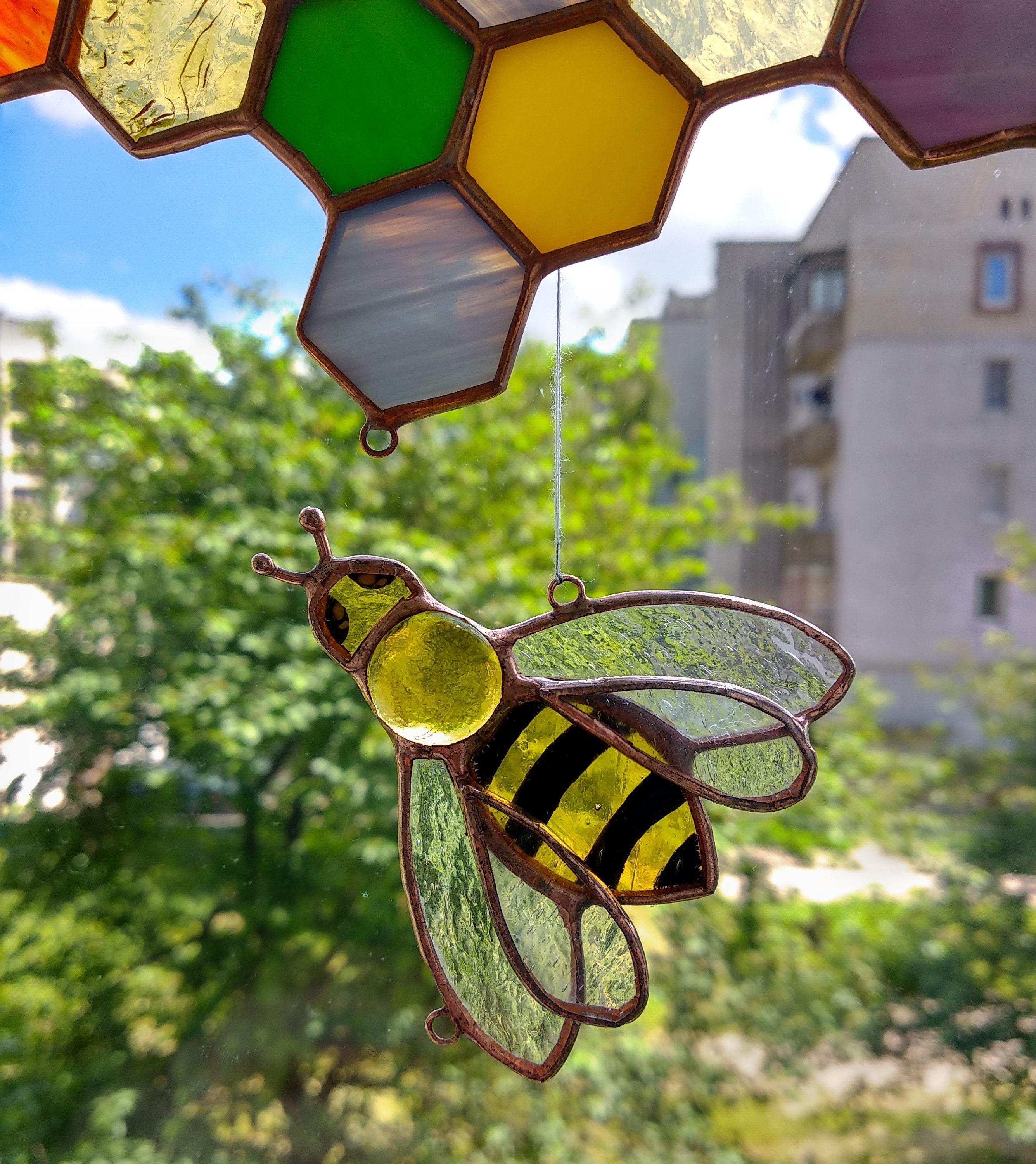 Honey Bee Stained Glass Suncatcher Bee Window Hanging Insect - Etsy