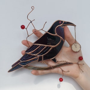 Black Raven Gothic Suncatcher - Halloween Stained Glass Window Hanging ...