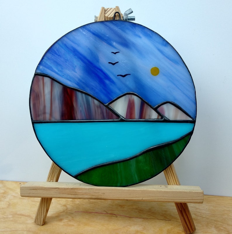 Landscape Suncatcher Mountain Stained Glass Landscape Scene - Etsy