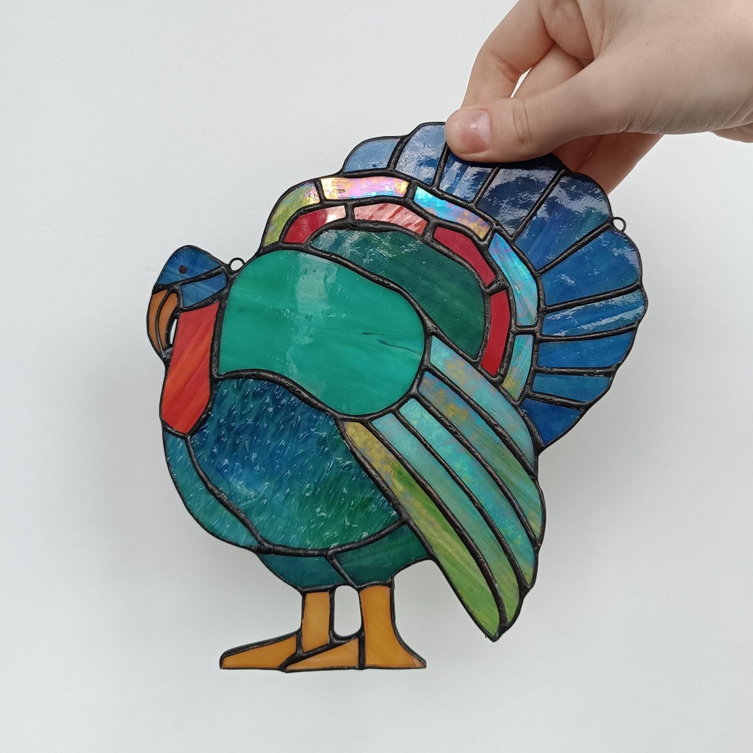 Stained Glass Turkey Suncatcher - Handmade Farmhouse Decoration ...