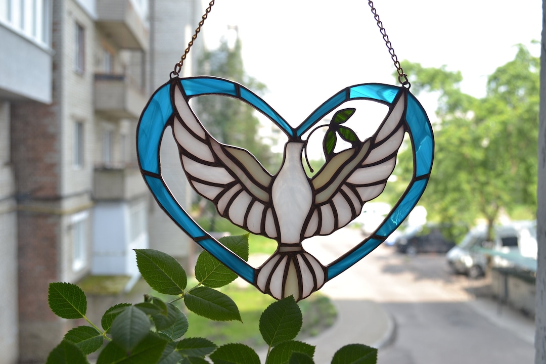 Stained Glass Suncatcher Birds Glass Dove of Peace First Communion Gift ...