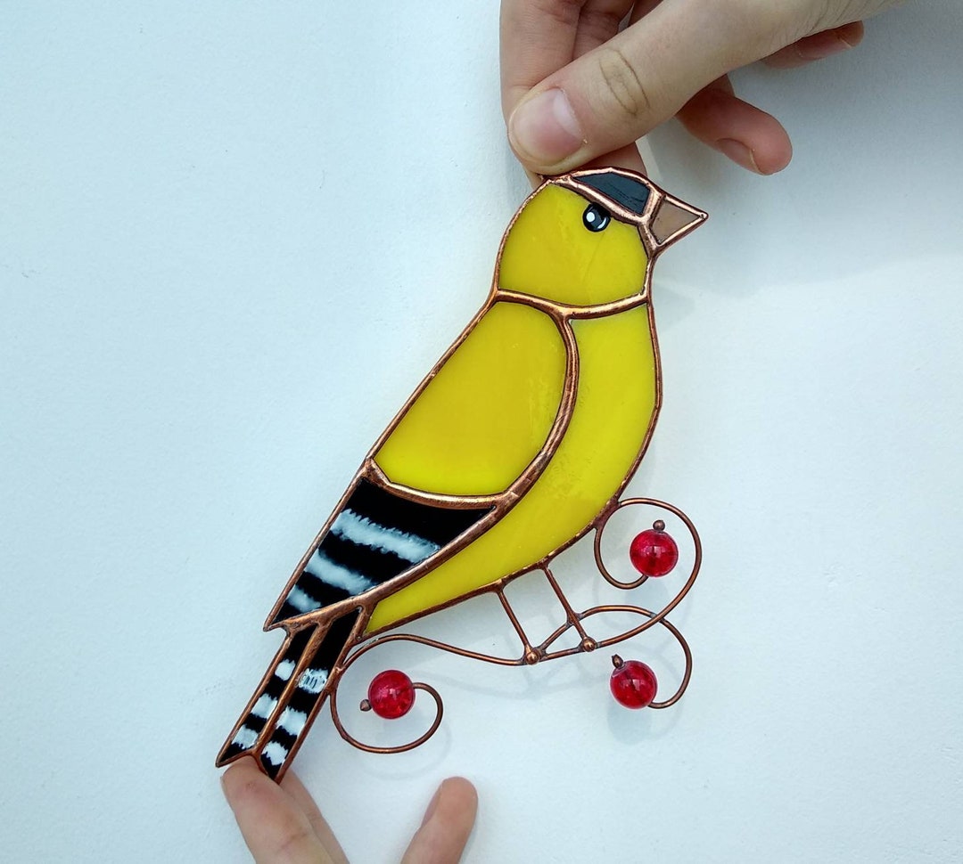 Goldfinch Stained Glass Window Bird Suncatcher Stained Glass Birds on a ...