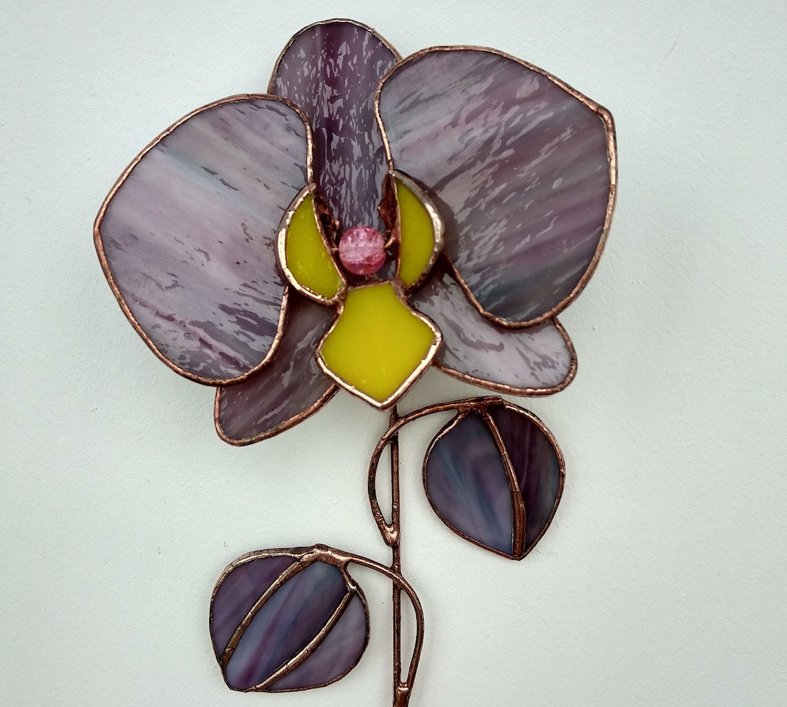 Fleur de vitrail 3D avec tige Orchidée pourpre Fleur éternelle - Etsy ...