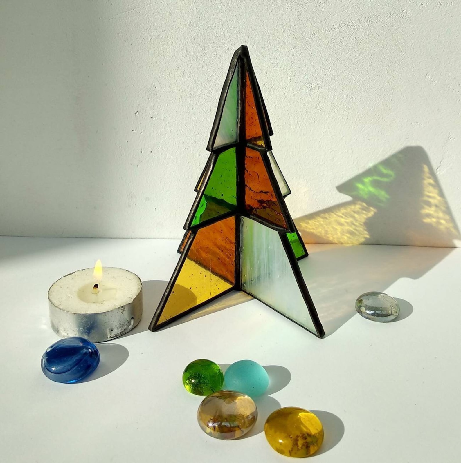 Christmas Tree Stained Glass Tree Table Top Tree Tabletop Xmas Tree 3d ...