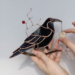 Black Raven Gothic Suncatcher - Halloween Stained Glass Window Hanging ...