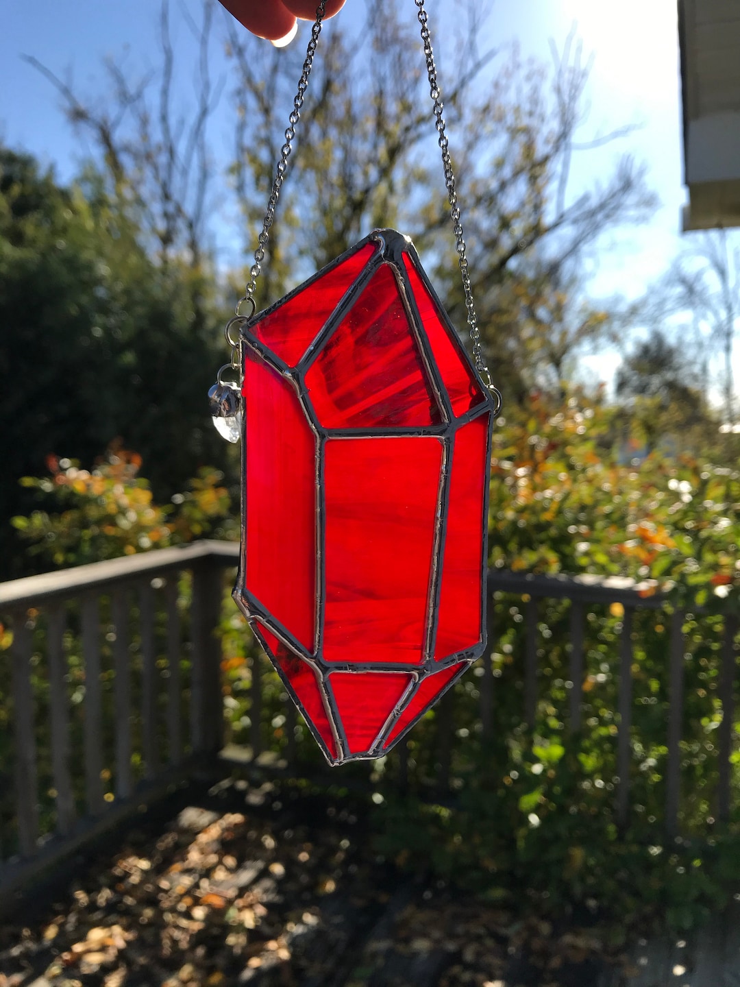Iridescent Ruby Stained Glass Crystal Sun Catcher - Etsy