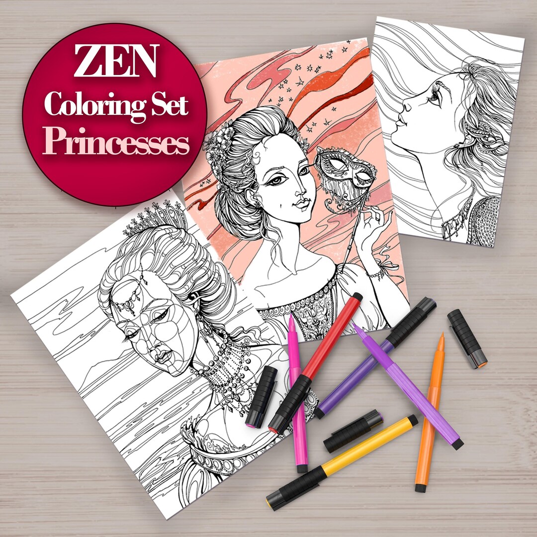 Enchanted Princesses. Inspiring Coloring Pages. Set of 3 A4 Size ...