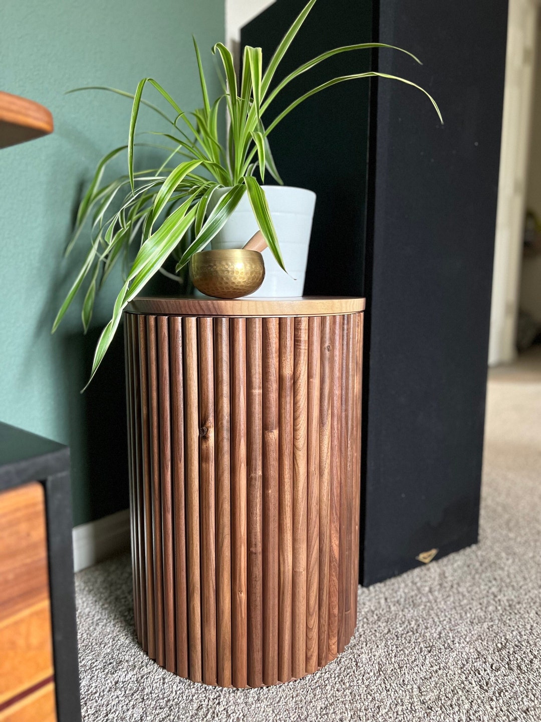 Real Wood Round Table, Fluted, Reeded, Slatted, End Table, Coffee Table ...