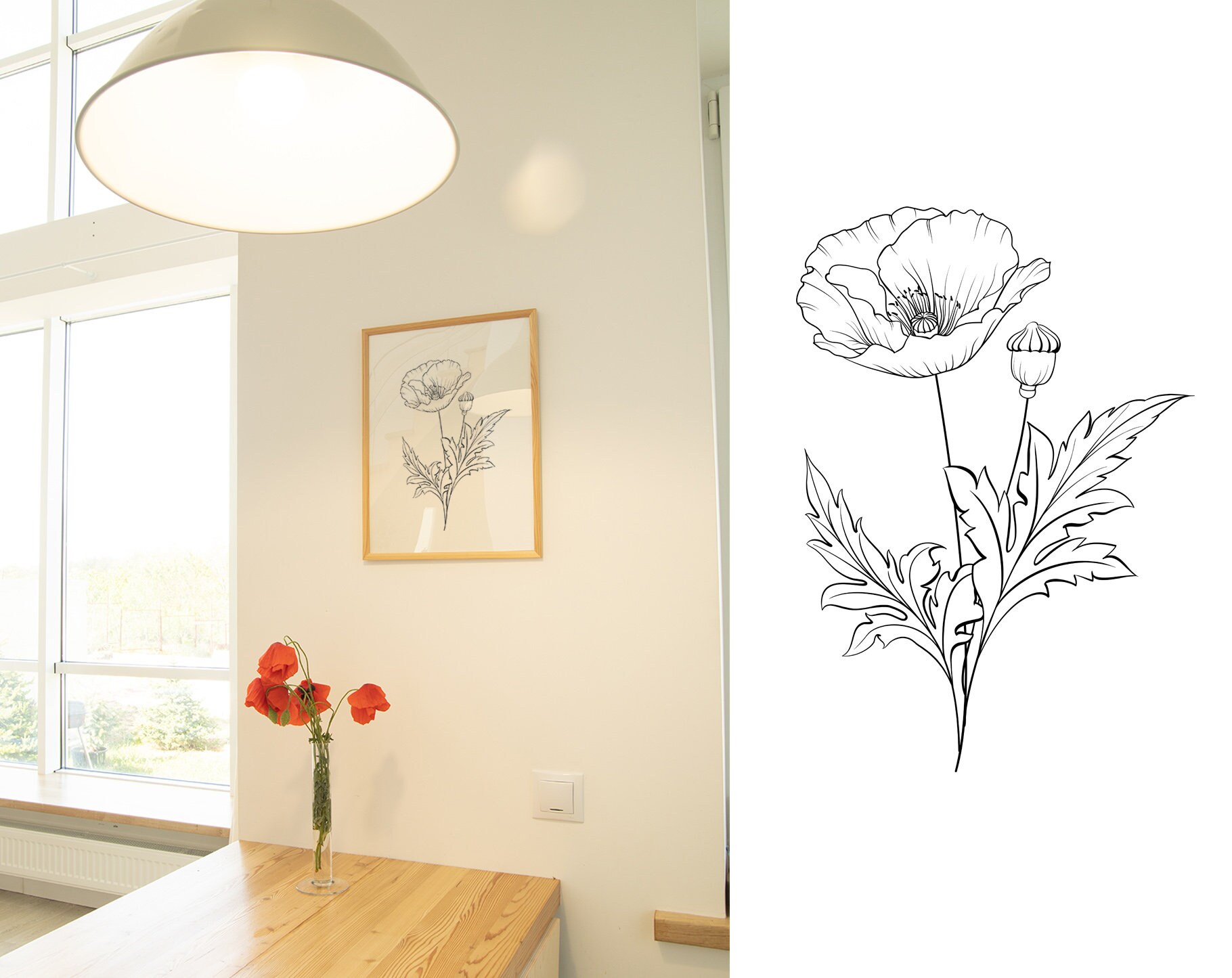 Poppy Flower Fine Line Design Elements Botanical Clipart 7 Floral Line ...