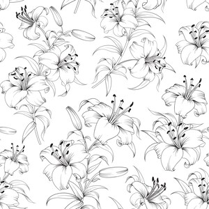 Vintage Fabric Pattern of Line Art Floral Elements. - Etsy