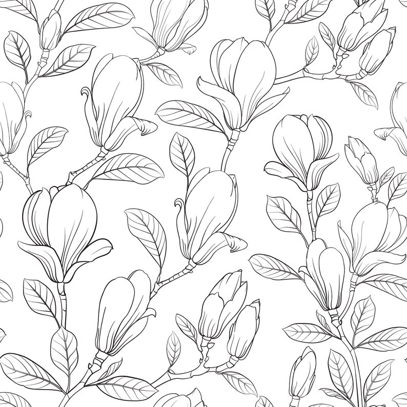 Vintage Fabric Pattern of Line Art Floral Elements. - Etsy