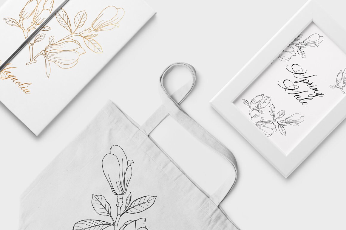 Magnolia Svg Fine Line Design Elements Clipart Black | Etsy